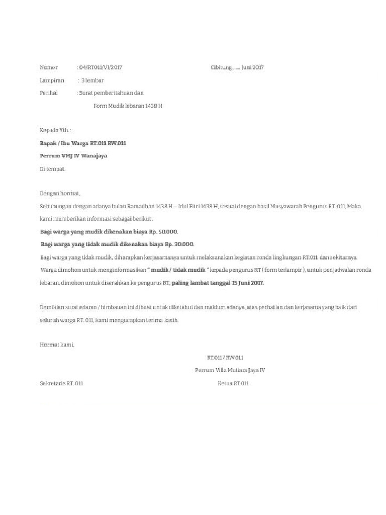 Contoh Surat Himbauan Kemanan Mudik 2024 | PDF