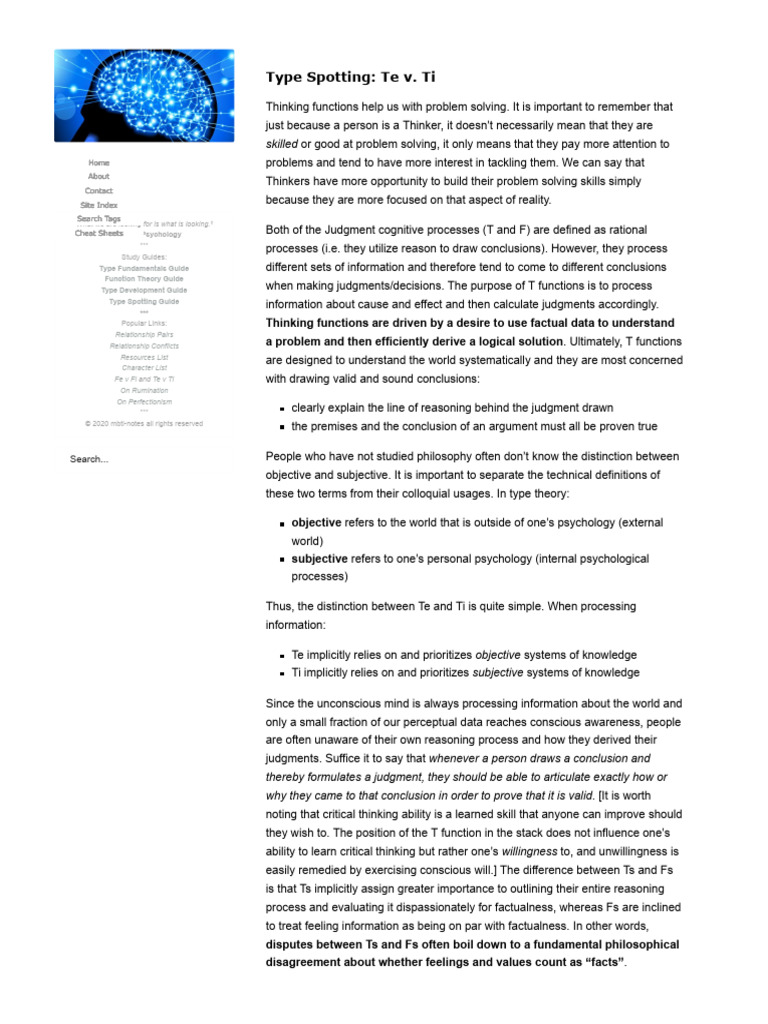 Type Spotting - Te v. Ti - Type Theory | PDF | Thought | Reason