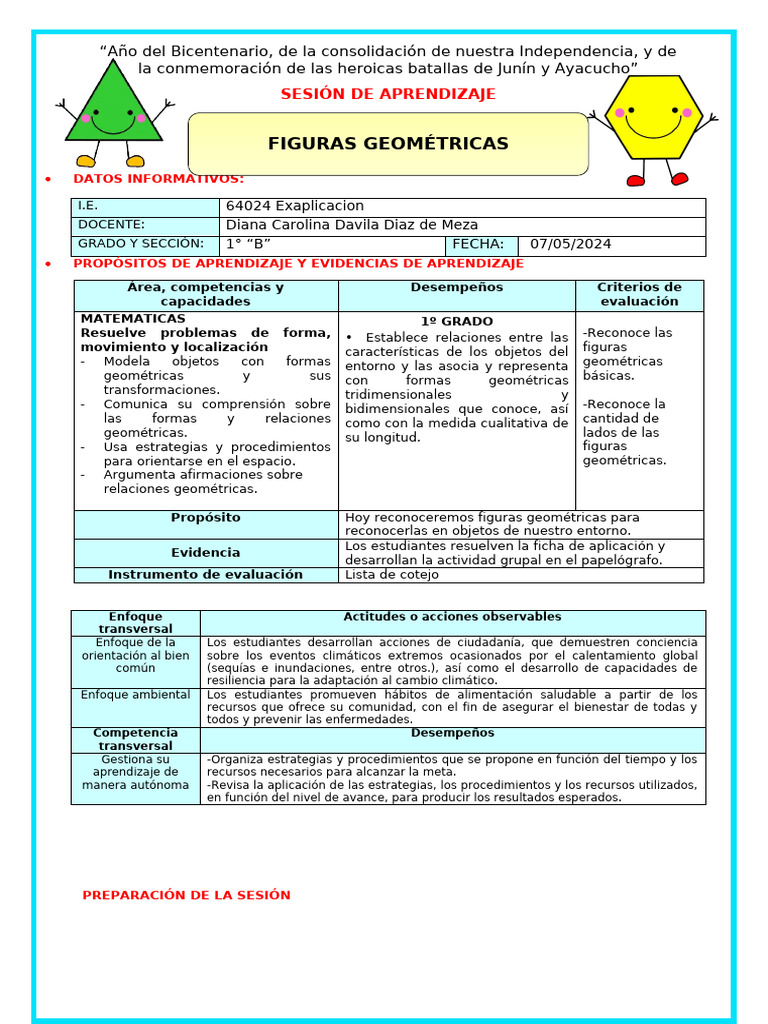 Sesion Mat - Figuras Geometricas | PDF | Evaluación | Aprendizaje