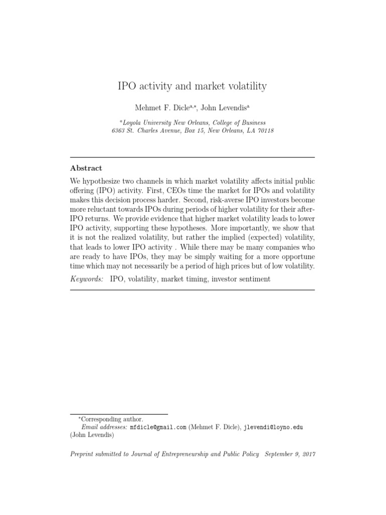 ARTICLE IPO Activity and MK Vola 2017 - NOTES | PDF | Vix | Volatility ...