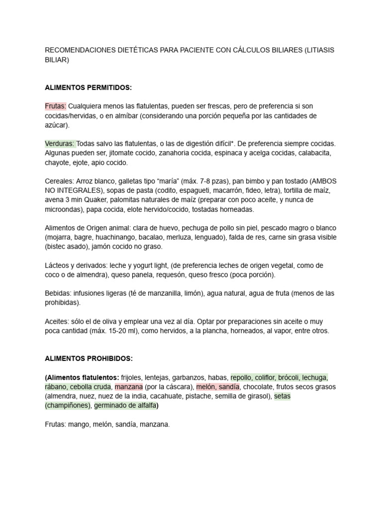 Recomendaciones Dietéticas para Paciente Con Cálculos Biliares ...