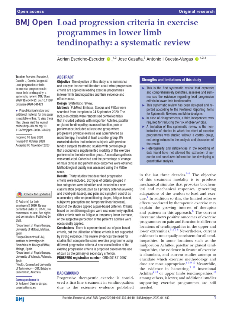 Load Progression Criteria in Exercise Programmes in Lower Limb ...