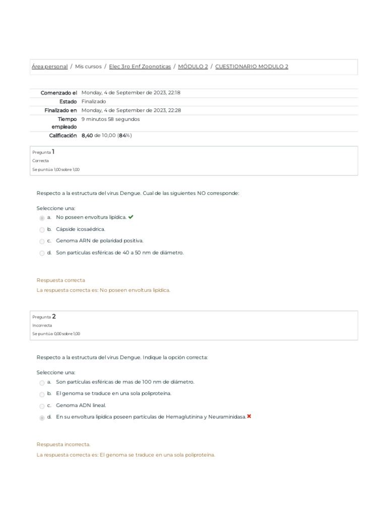 Zoonoticas CUESTIONARIO MODULO 2 - Revisión Del Intento | PDF | Virus | Biología