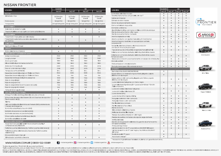 Nissan Frontier XE + X-GEAR MY24 - Ficha Técnica - 20-10-2023 | PDF