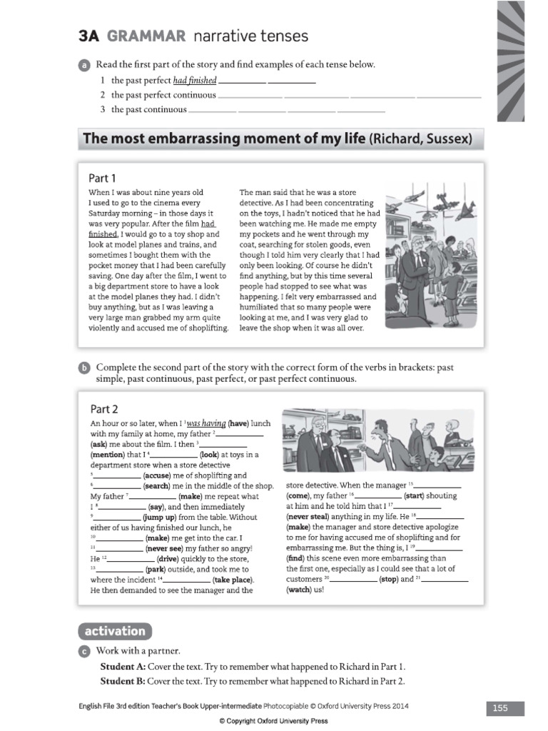 Narrative Tenses Book Activity | PDF