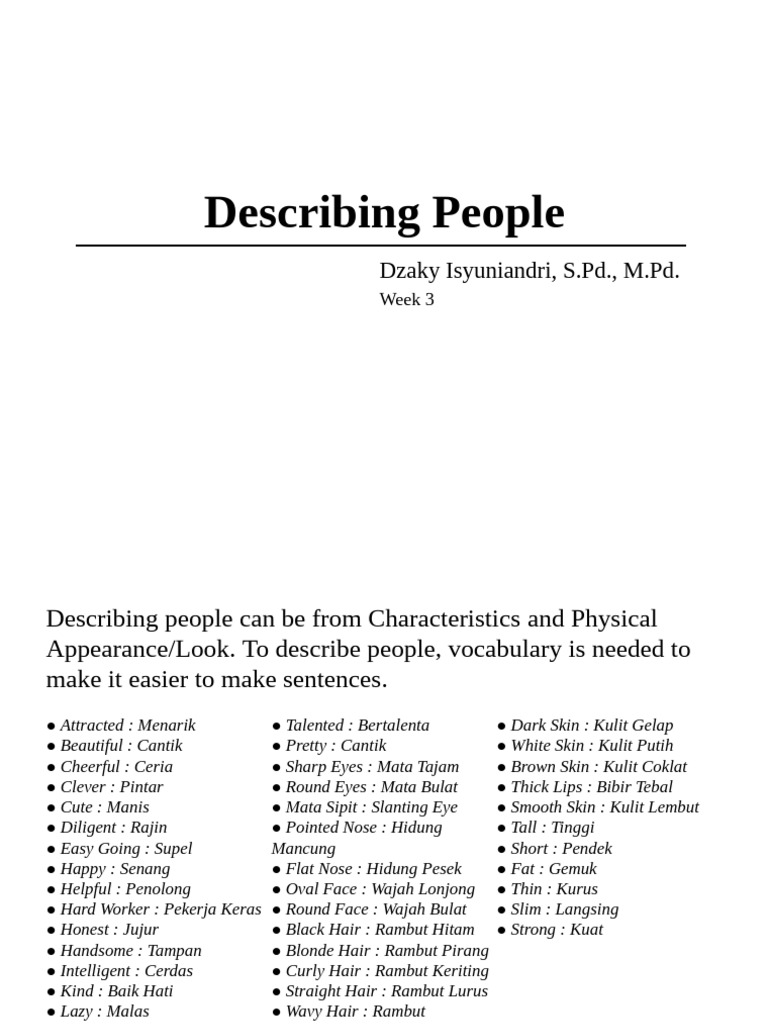 Week 3 - Describing People | PDF | Hair | Fashion