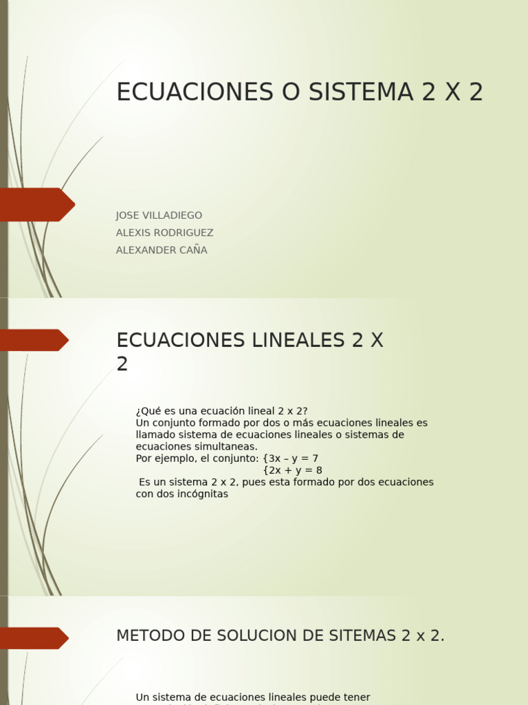 Ecuaciones o Sistema 2 x 2 | PDF | Sistema de ecuaciones lineales | Ecuaciones