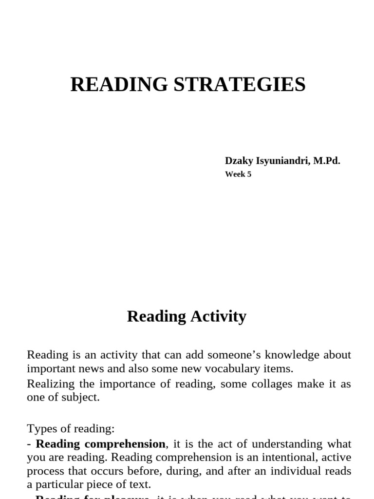 Week 5 - Reading Strategies | PDF | Speed Reading | Reading Comprehension