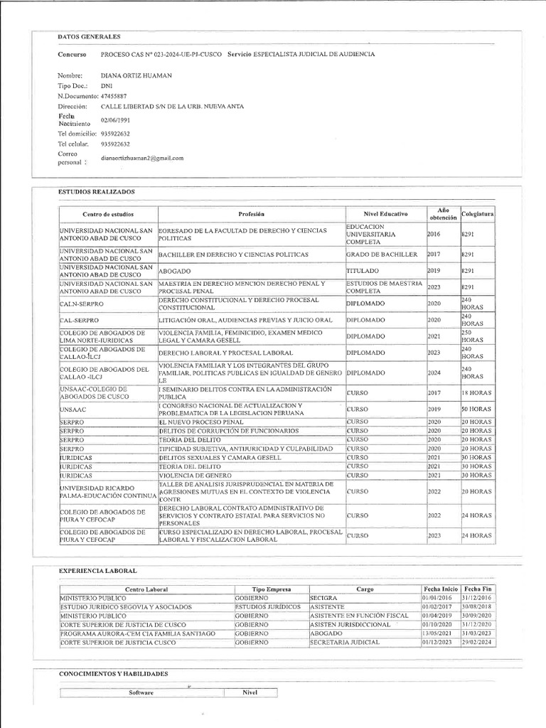 Convocatoria Cas N°023-2024-Ortiz Huaman Diana | PDF