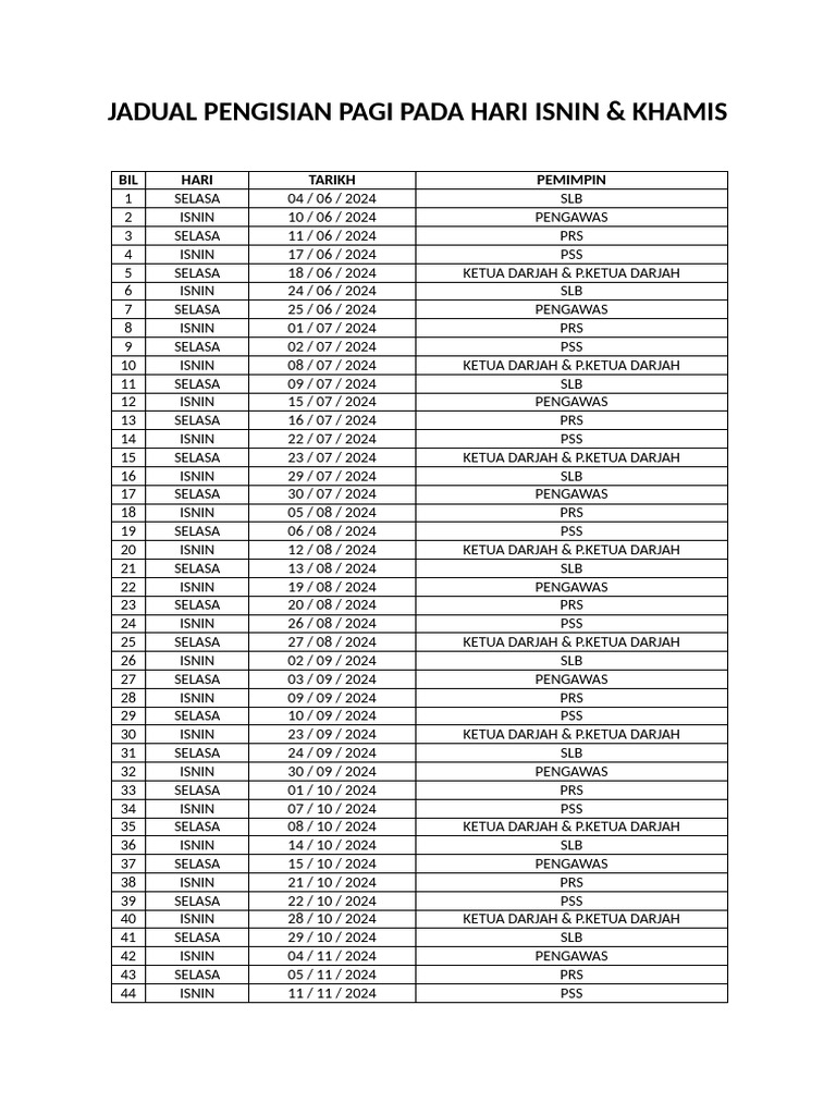 Jadual Pengisian Pagi Pada Hari Isnin | PDF