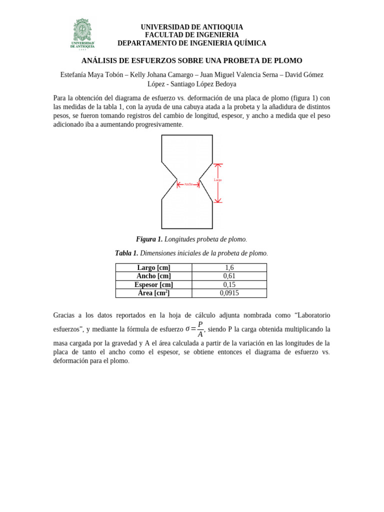 Análisis de Esfuerzos en Plomo: Módulo y Tenacidad | PDF | Deformación ...