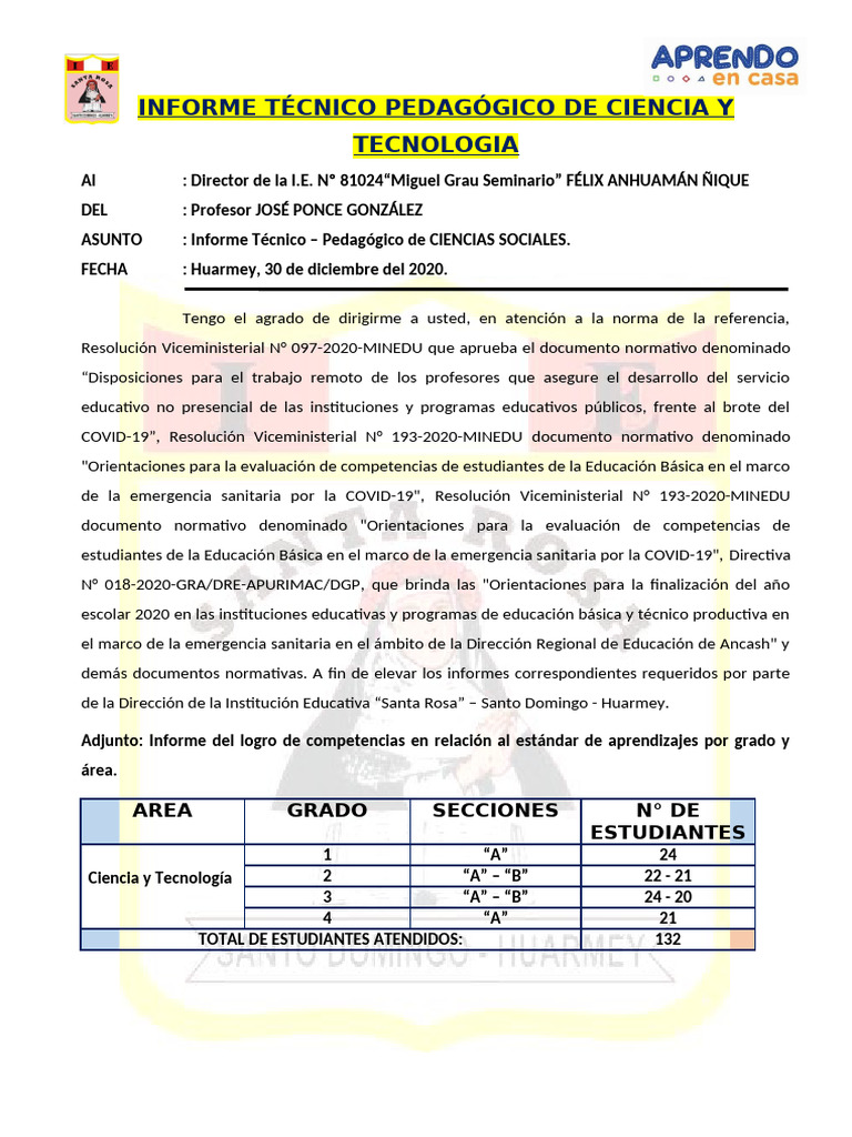 INFORME DE ACCIONES PEDAGOGICAS CYT | PDF | Aprendizaje | Experimentar
