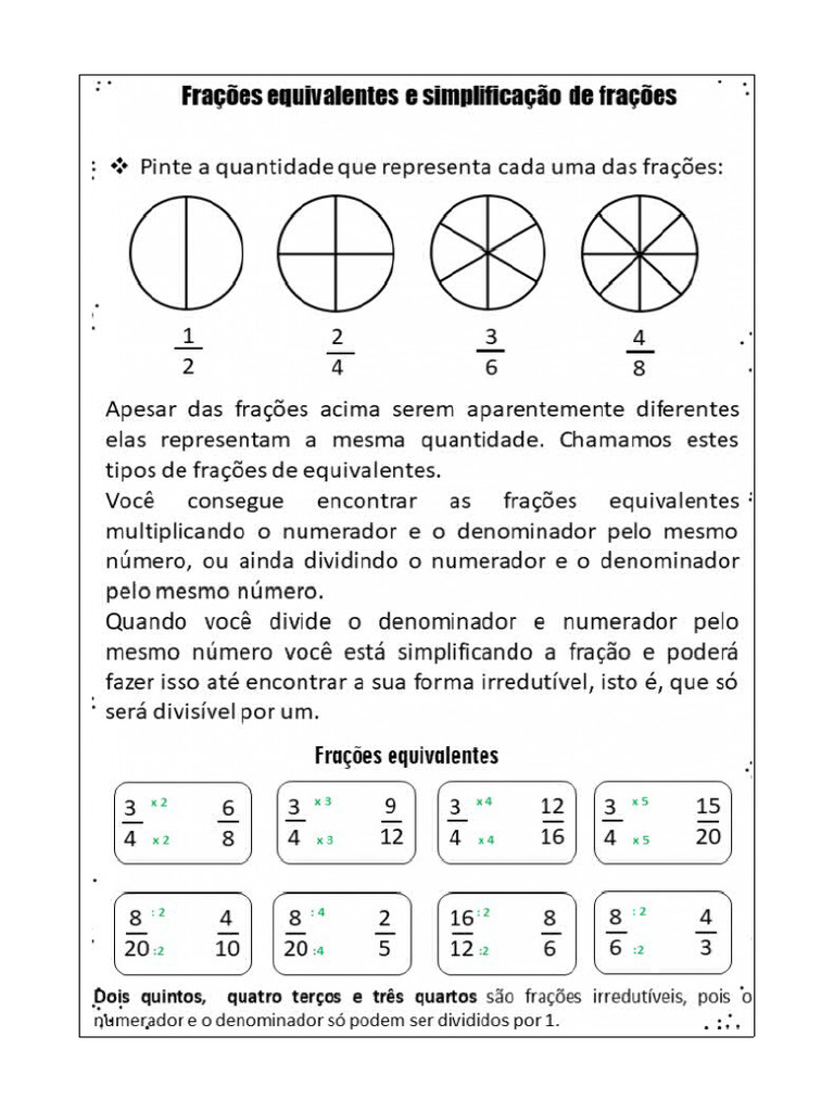 Mat. - Frações Equivalentes e Simplificações de Frações | PDF