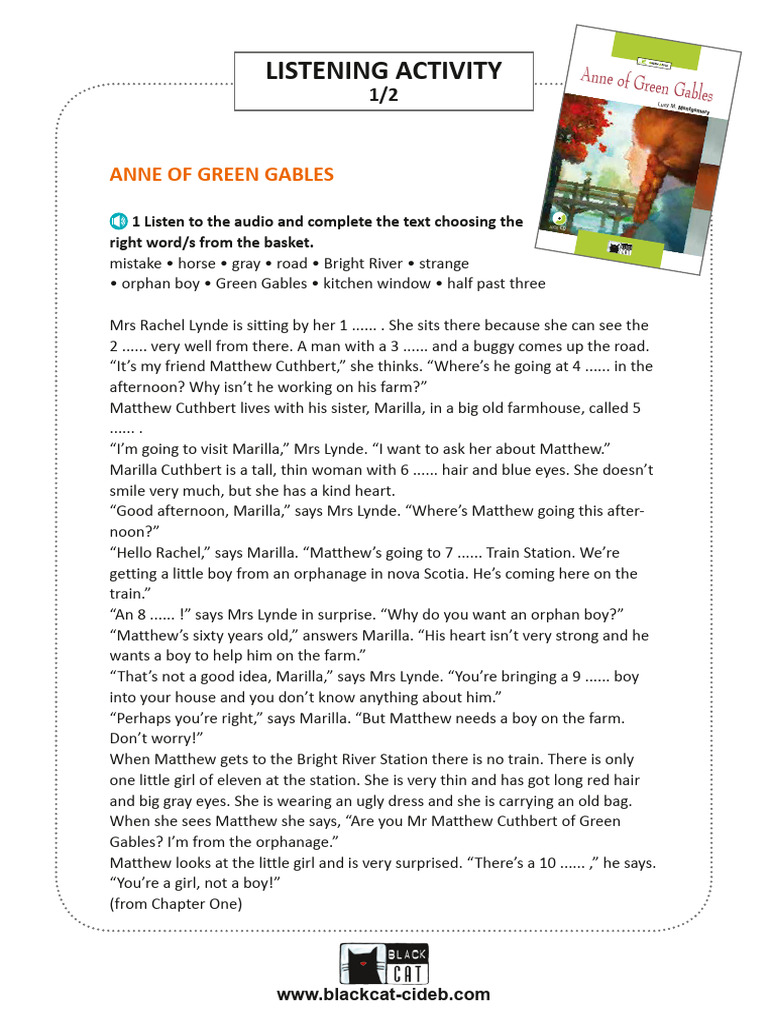 Anne of Green Gables Reading Activity | PDF
