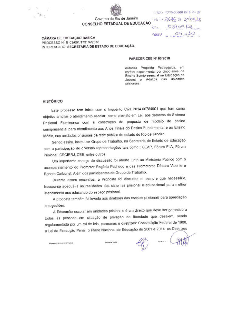 Parecer CEE Nº60-2018 e Proposta Pedagógica em Caráter Experimental - Compressed | PDF