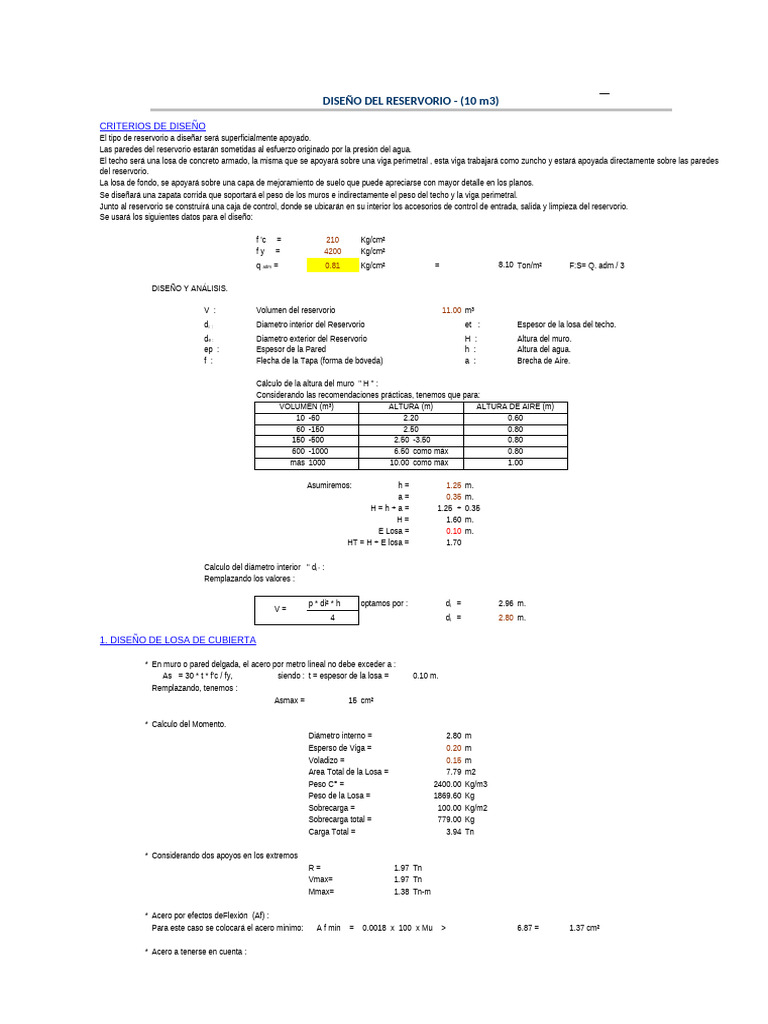 Diseño Estructural Reservorio Circular 10m3 | PDF | Elementos arquitectónicos | Ingeniería de ...