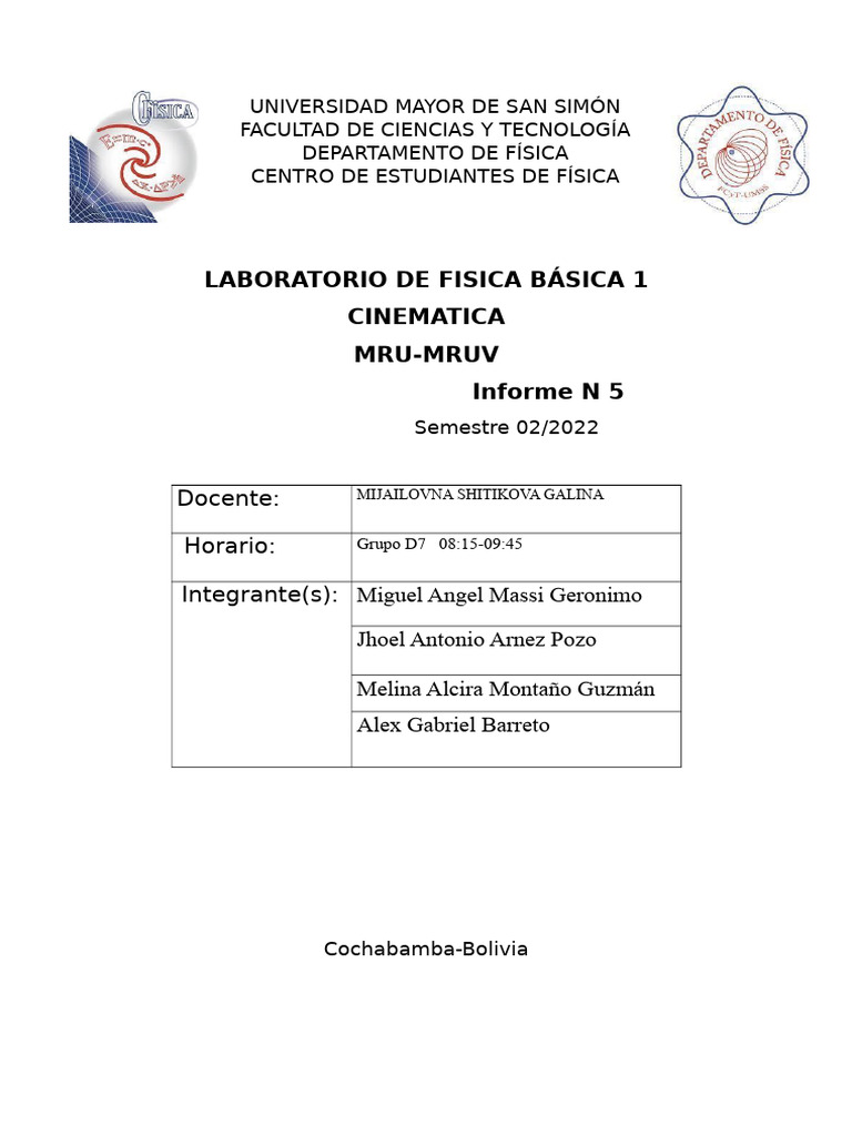Informe N 5 Mru y Mruv | PDF | Velocidad | Cinemática