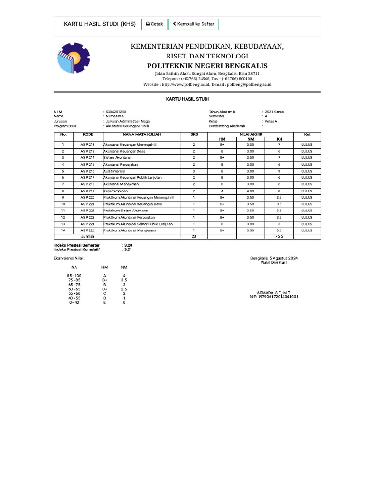 Kartu Hasil Studi (KHS) | PDF