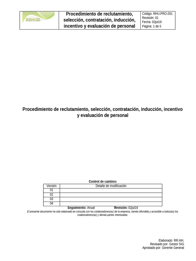 RHU - PRO.001 RSCIIE de Personalx | PDF | Reclutamiento | Gestión de recursos humanos