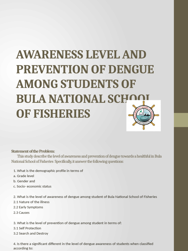 Awareness Level and Prevention of Dengue Among Students PPT 1 1 | PDF ...