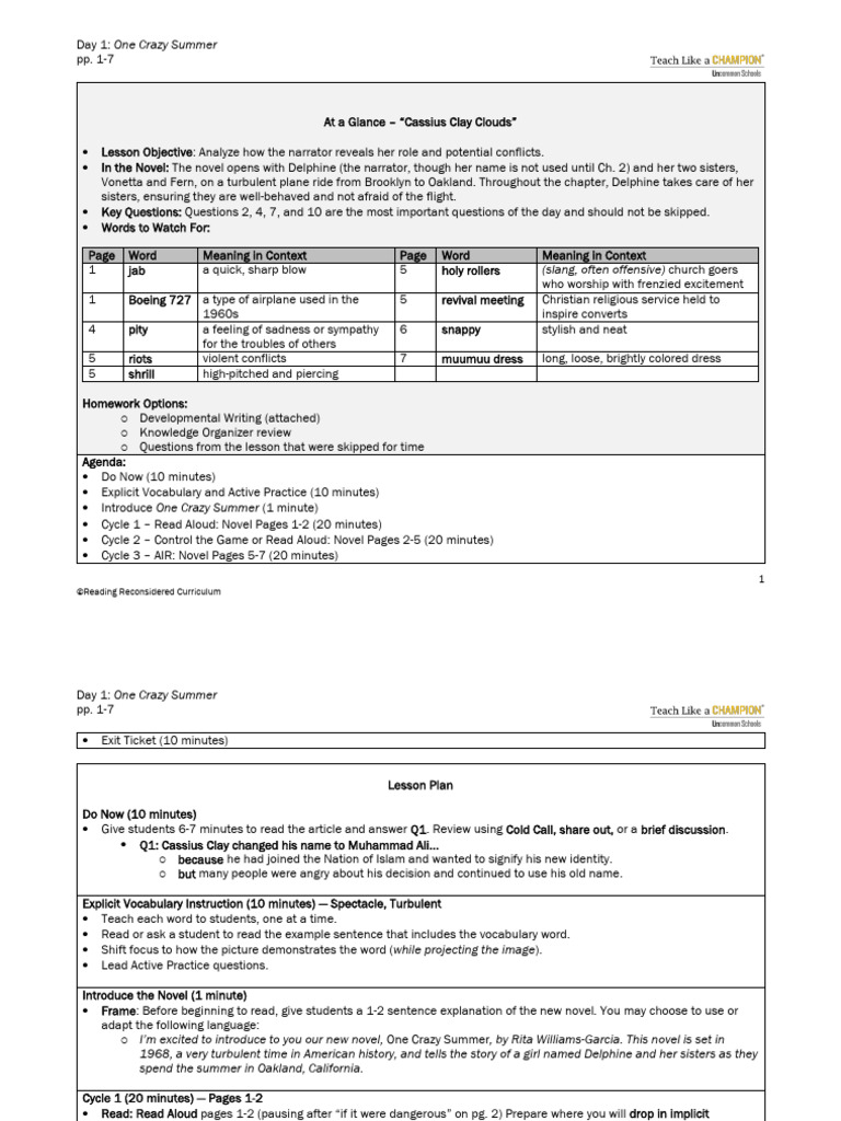 1_One-Crazy-Summer_Lesson_Plan_pages-1-7 | PDF | Muhammad Ali
