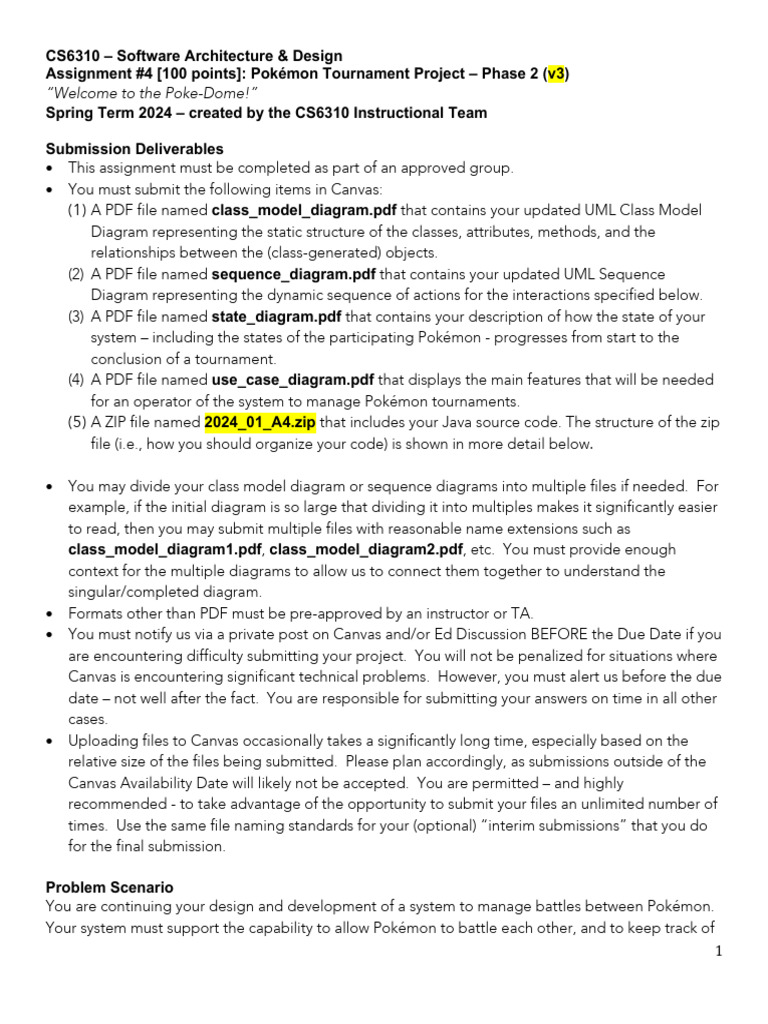 CS6310 A4 Design - Implementation Spring2024 - v3 | PDF | Class (Computer Programming) | Unified ...