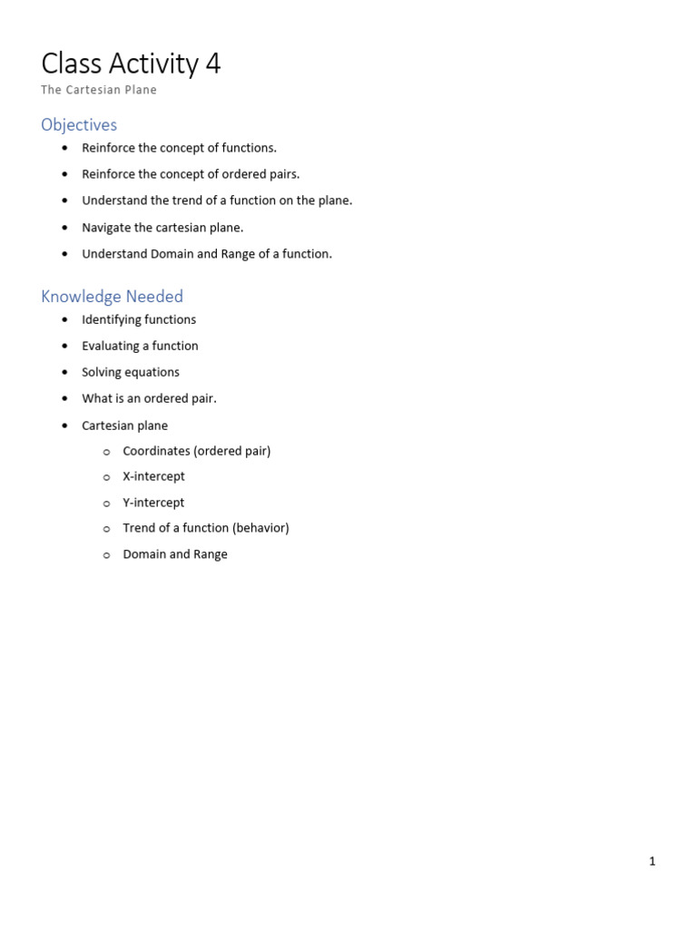 Classactivity4 Cartesianplane 2 Pdf Function Mathematics Cartesian Coordinate System