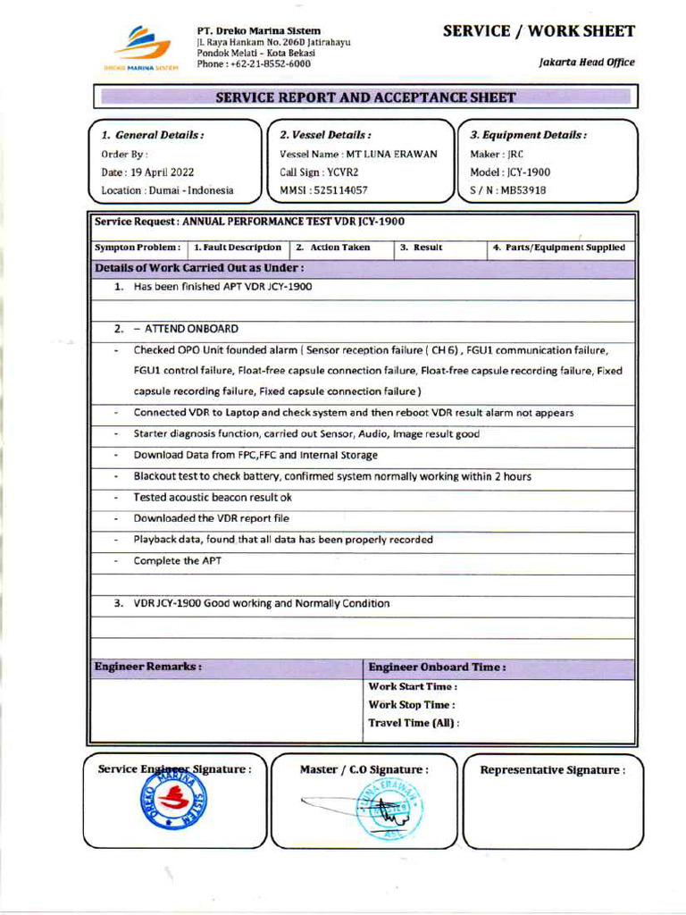 Service Report VDR 190422 | PDF