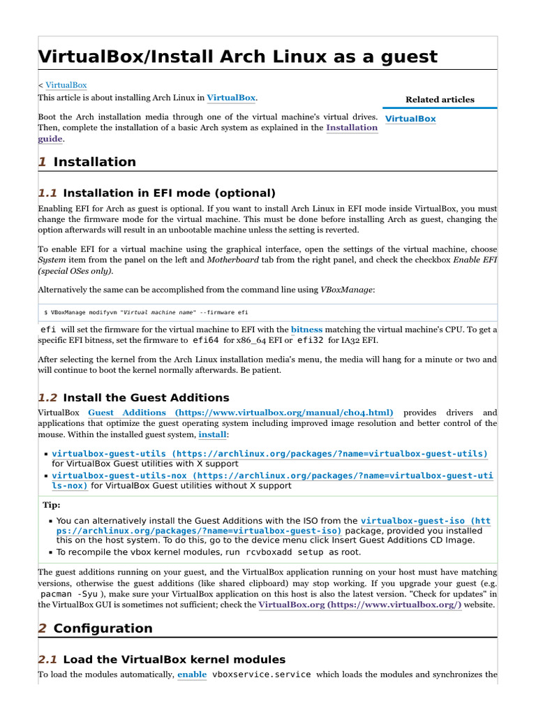 VirtualBox - Install Arch Linux As A Guest - ArchWiki | PDF | System Software | Computing