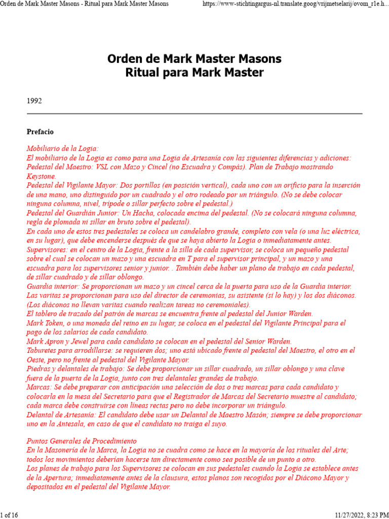 Ritual de Mark Master Masons | PDF | Masonería
