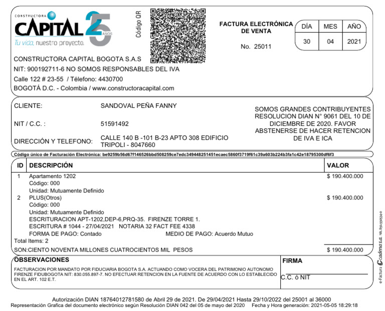 Factura Electr Ónica de Venta: ID Descripci ÓN Valor | PDF