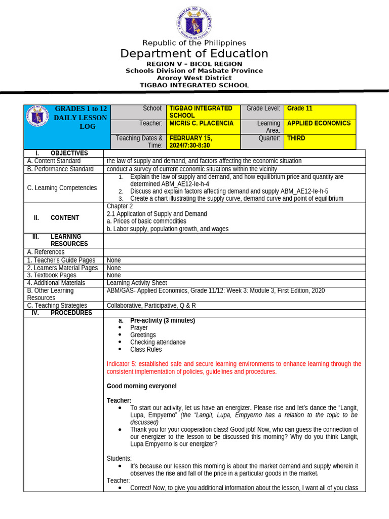 Economics Lesson Plan CO | PDF | Demand | Supply (Economics)
