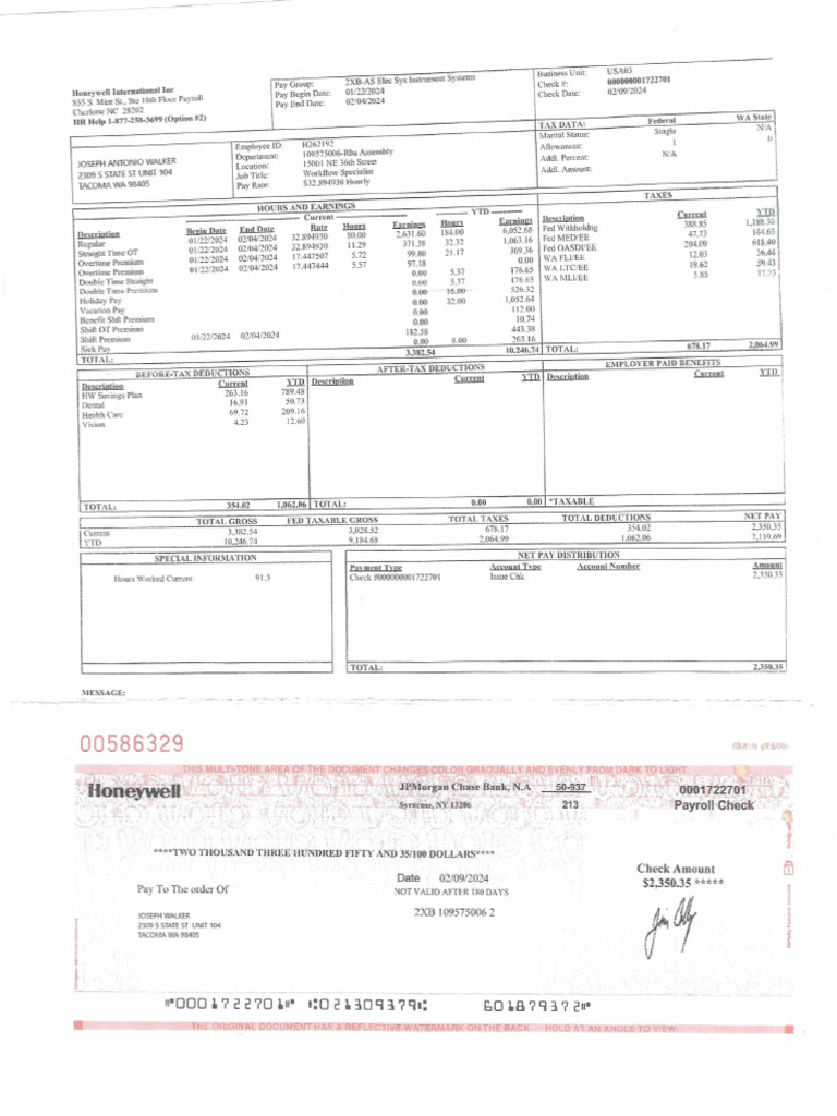 Honey Well V Paystub | PDF