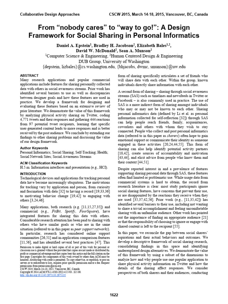 Epstein SocialSharingFramework CSCW2015 | PDF | Social Network ... Epstein SocialSharingFramework CSCW2015 | PDF | Social Network ...