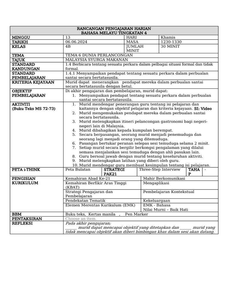 UNIT 6 DUNIA PELANCONGAN (3) .Doc RPH T4 | PDF