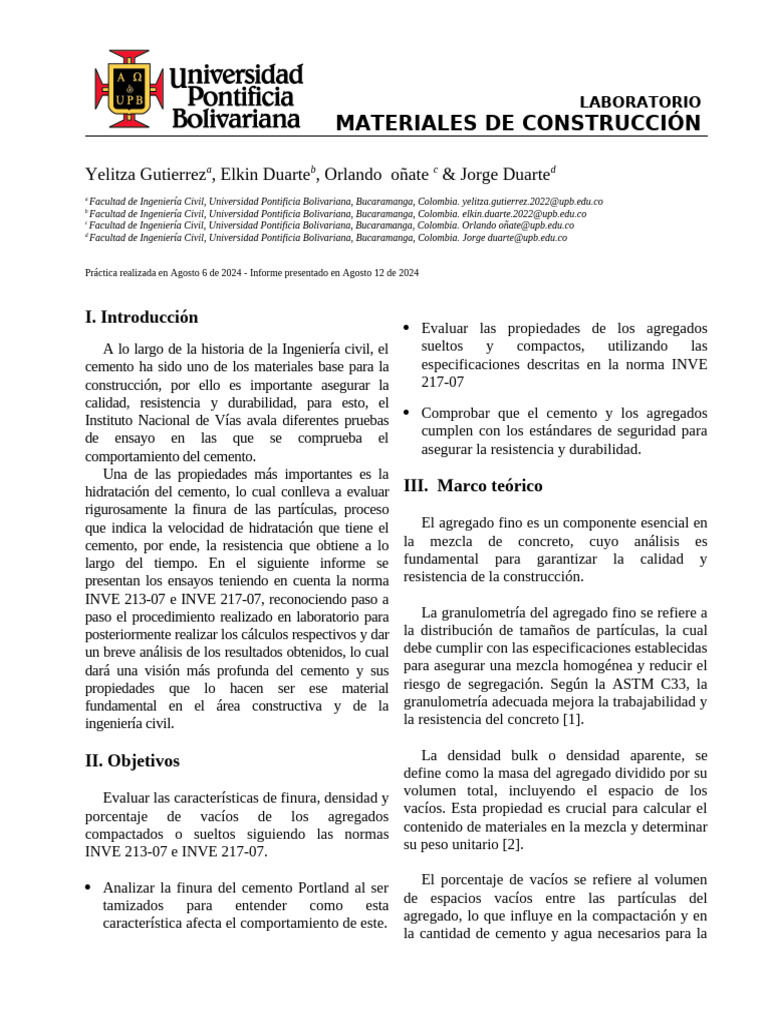 Informe Practica 3 Materiales. | PDF | Hormigón | Medición