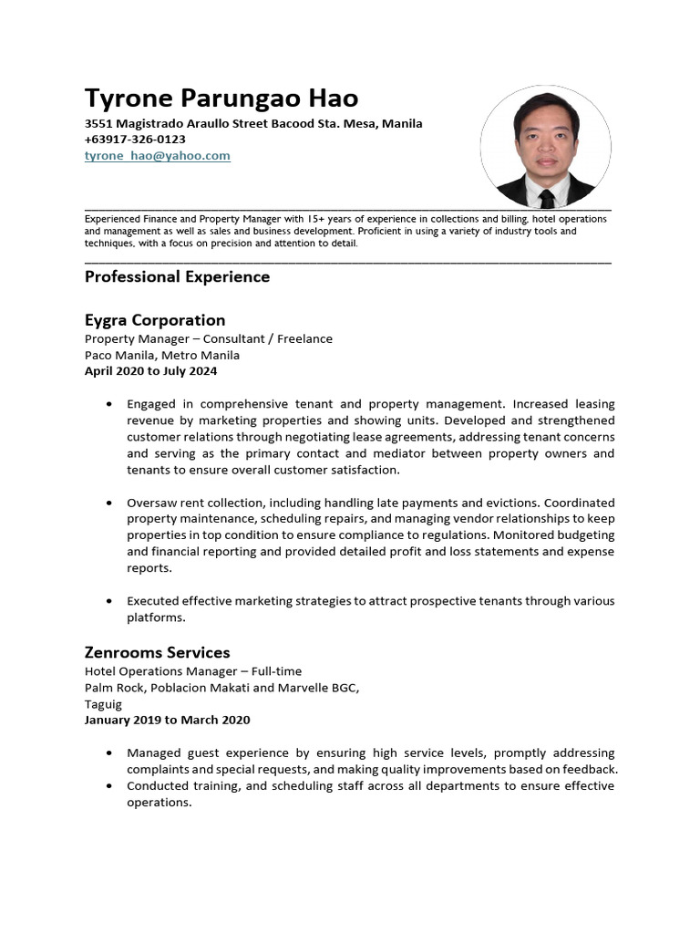 TPH CV 29 July 2024 | PDF | Sales | Property Management