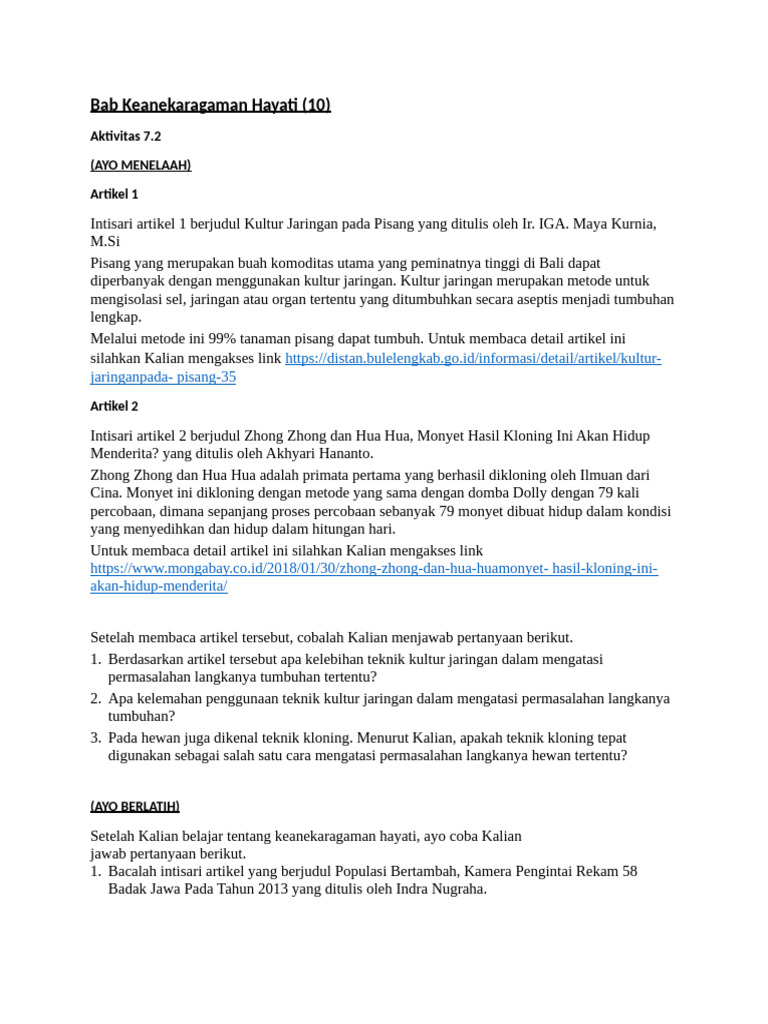 LKPD Keanekaragaman Hayati Kelas 10 | PDF