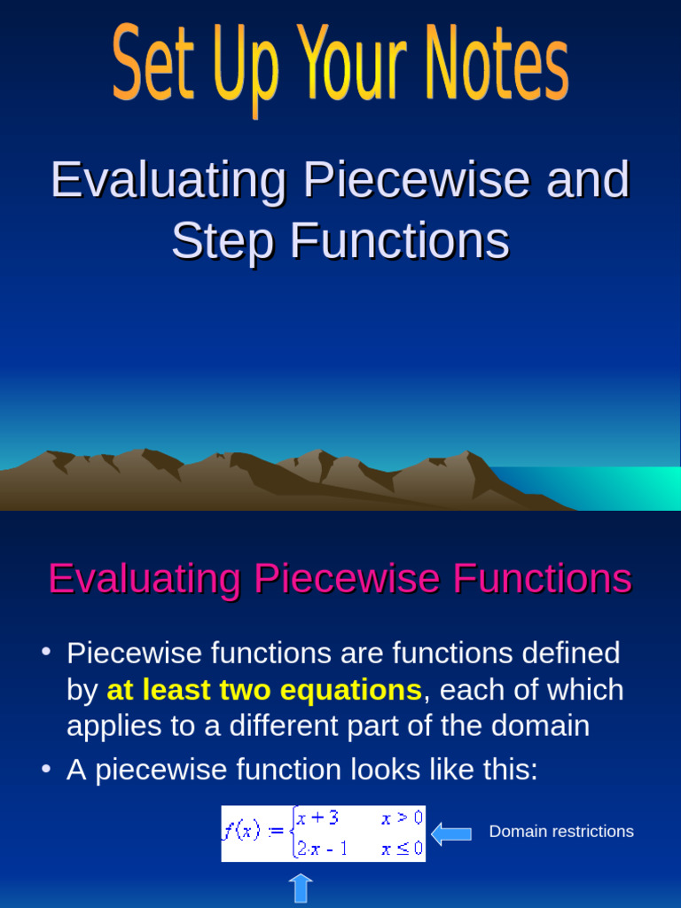Evaluating Piecewise and Step Functions | PDF | Function (Mathematics) | Mathematical Analysis