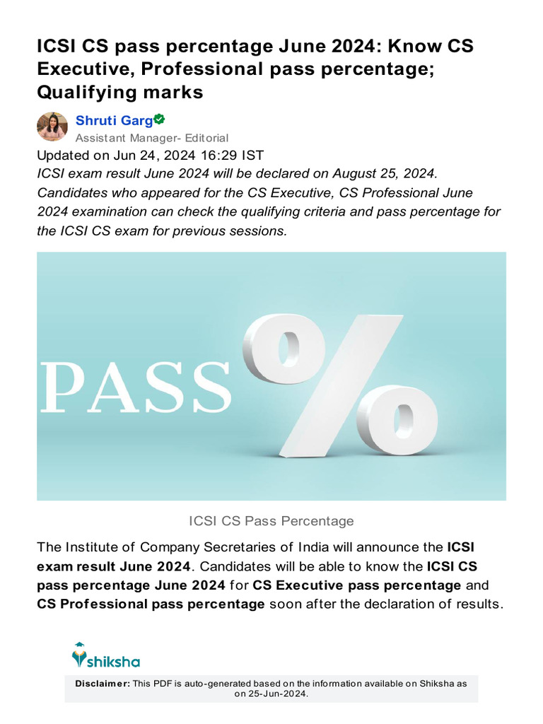 ICSI CS Pass Percentage June 2024: Know CS Executive, Professional Pass ...