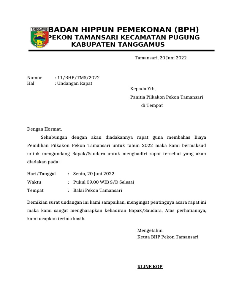 Contoh Surat Undangan Rapat | PDF