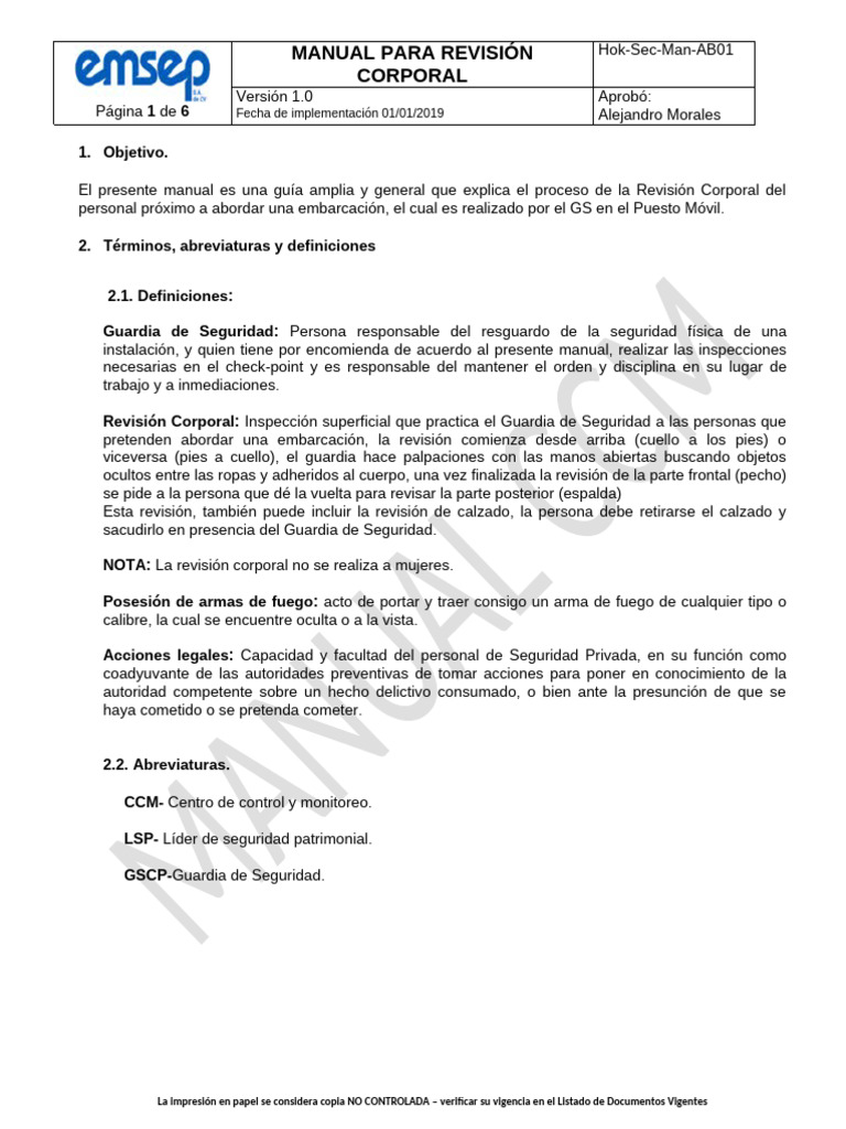 Manual de Revisión Corporal para Embarcaciones | PDF | Guante