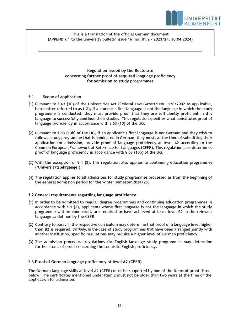 Proof of Required Language Skills For Admission | PDF | Vocational ...