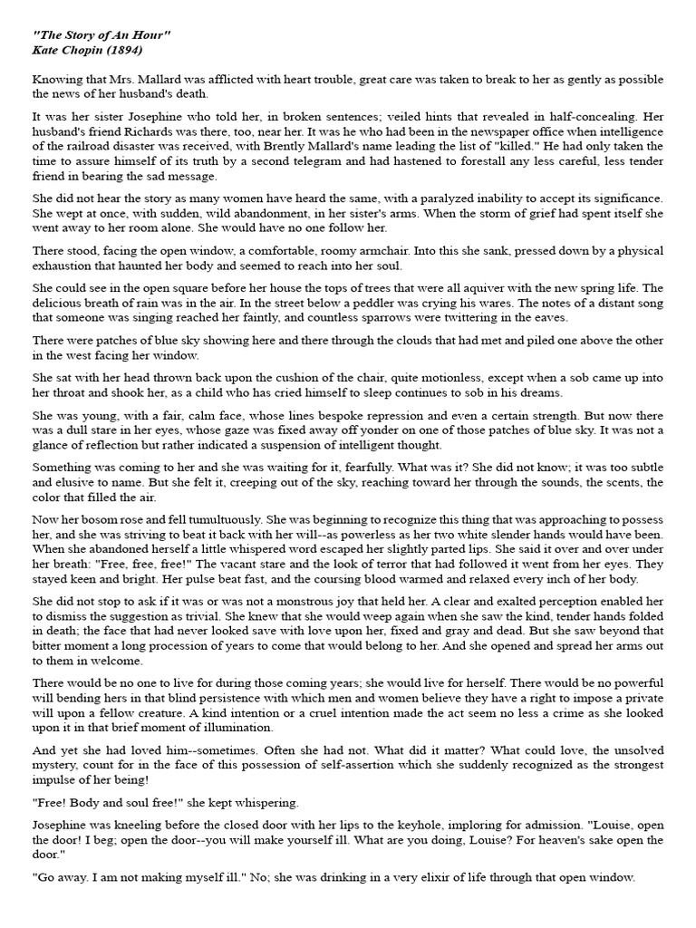 The Story of An Hour | PDF | Mystery, Thriller & Crime Fiction | Poetry