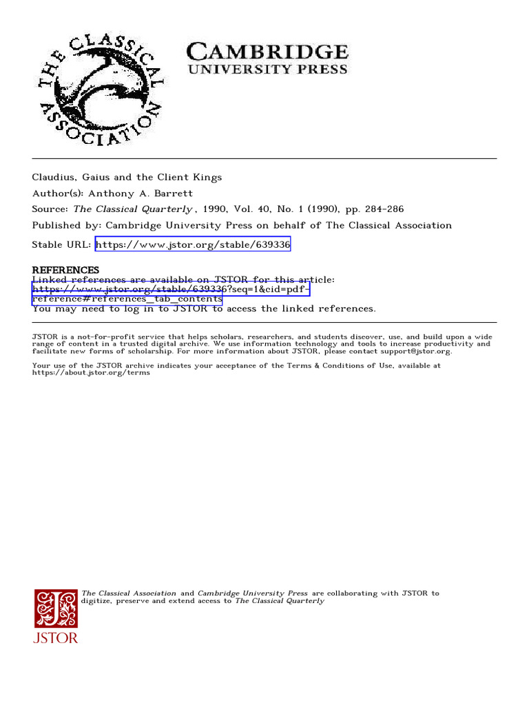 Barrett - 1990 - Claudius Gaius and The Client Kings | PDF | Ancient Rome