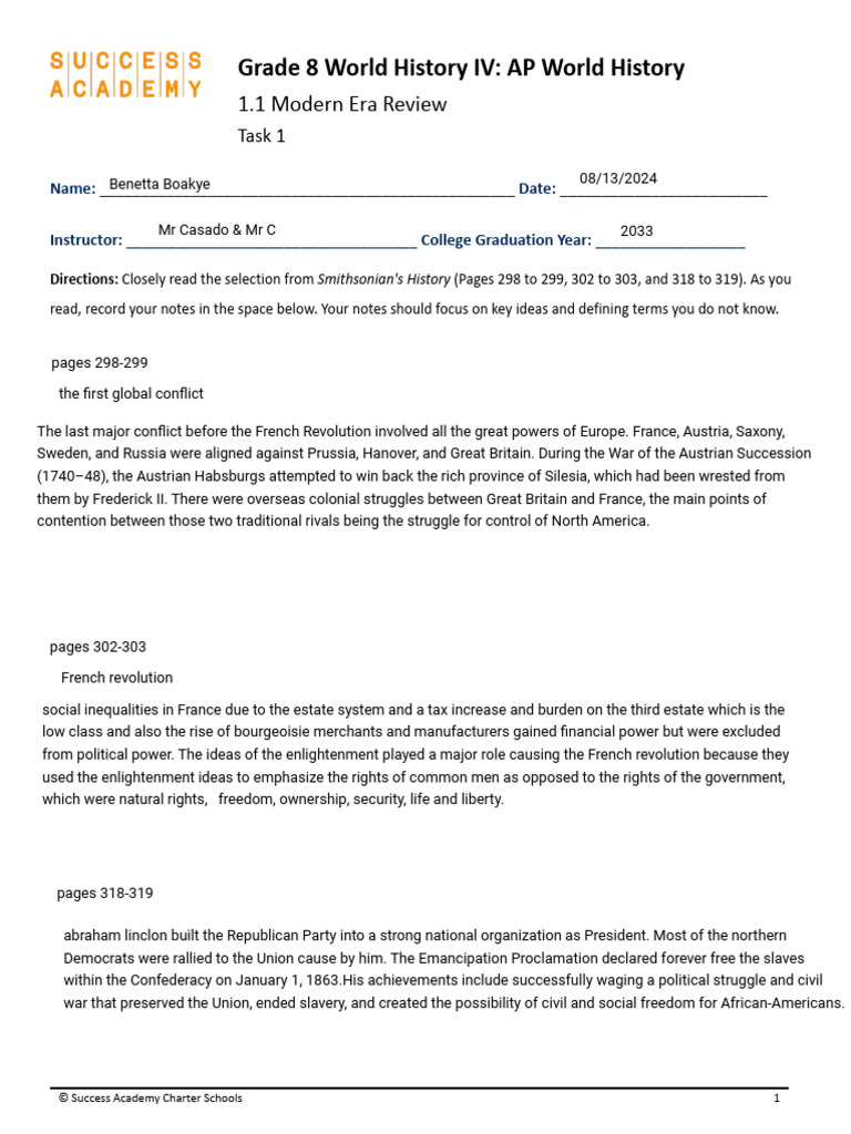 Grade 8 World History: Modern Era Review | PDF | French Revolution | France
