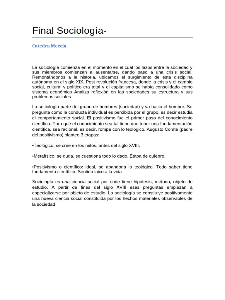 final sociologia meccia | PDF | Desviación (sociología) | Emile Durkheim