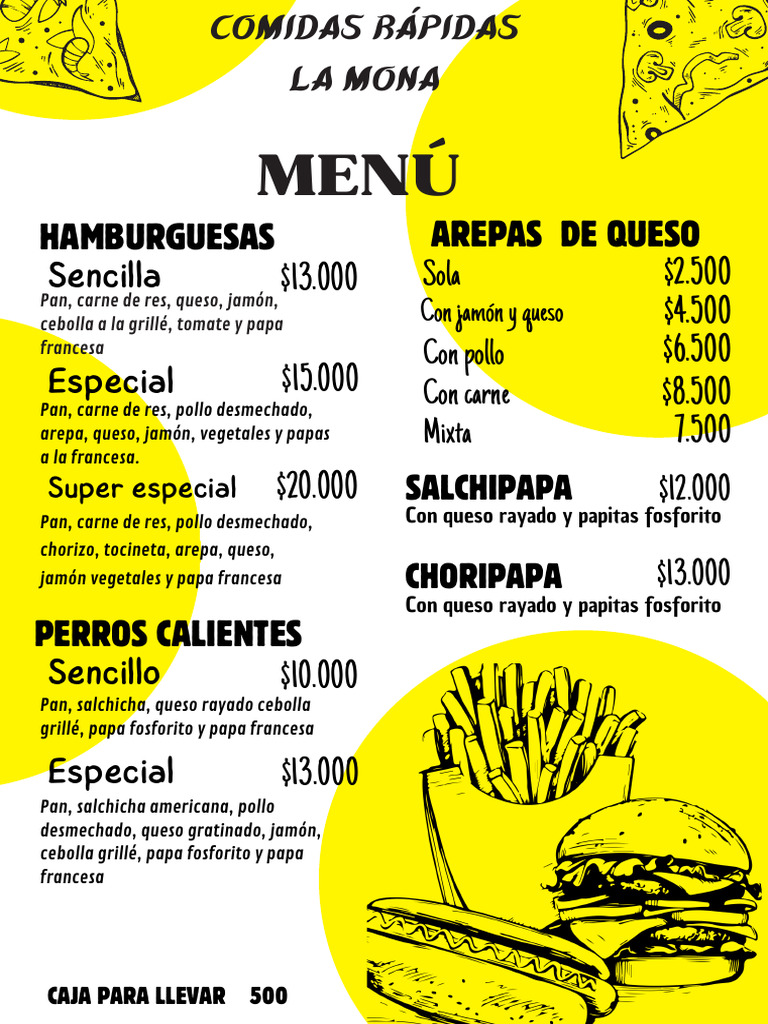 Menú Comidas Rápidas Ilustrado Sencillo Amarillo - 20240802 - 161438 ...