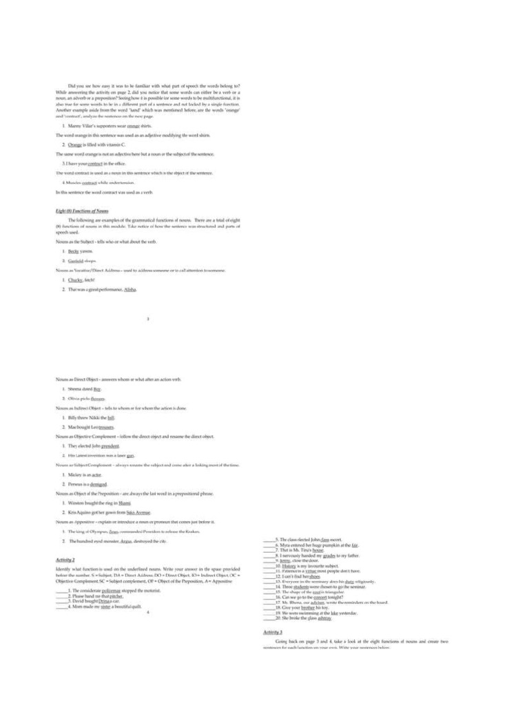Functions of Noun | PDF