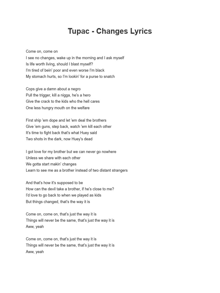 Tupac - Changes Lyrics | PDF | Lifestyle